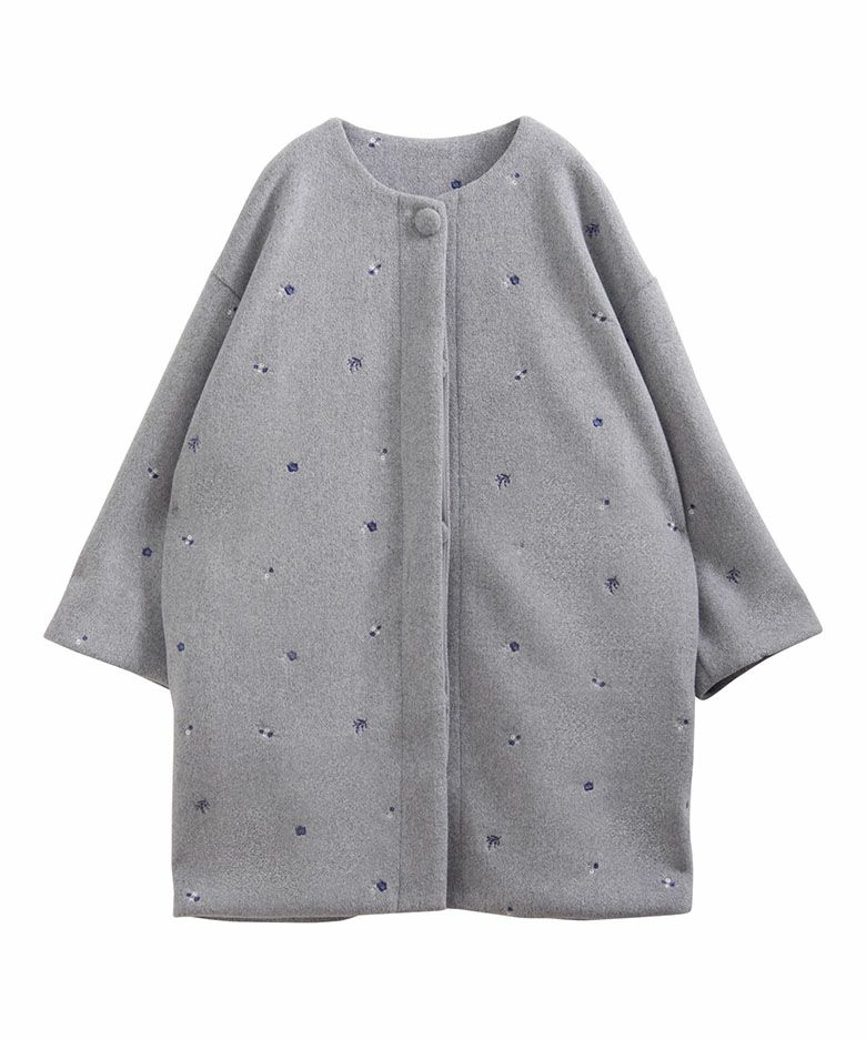 12/15 14:30～発売 フラワー刺繍ノーカラーコート アウター レディース 冬【m871】【予約販売：12/23~12/26以内に発送 ...